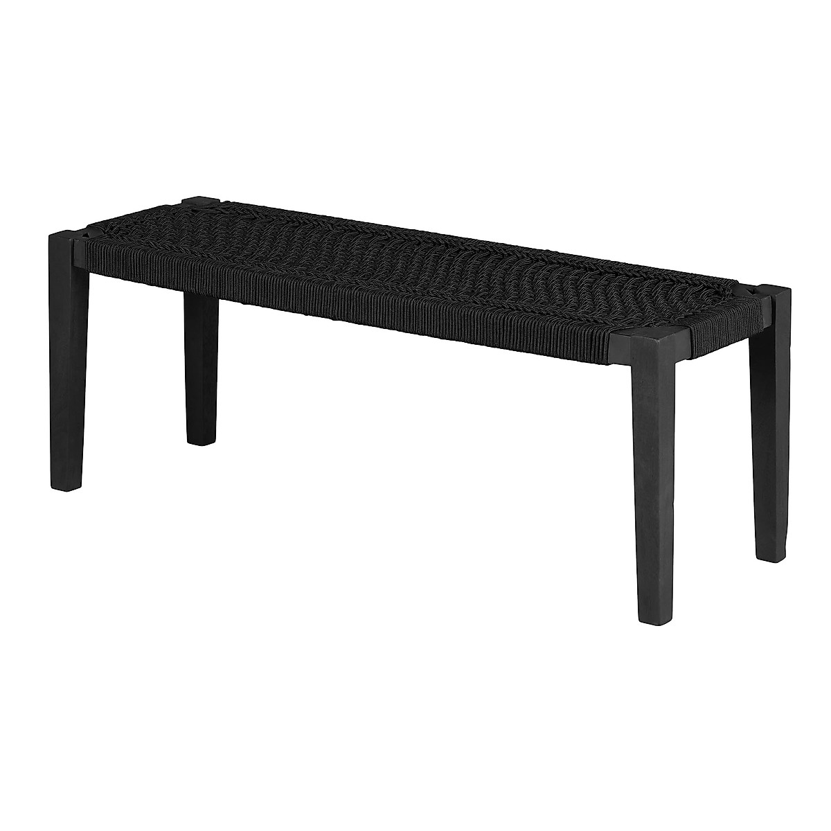 South Shore Balka Wood and Rope Bench, Pure Black