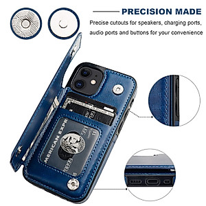 ONETOP Compatible with iPhone 12 Mini Wallet Case with Card Holder, PU Leather Kickstand Card Slots Case, Double Magnetic Clasp and Durable Shockproof Cover 5.4 Inch(Blue)