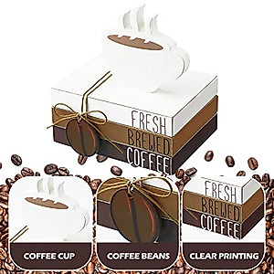 4 Pieces Mini Coffee Bar Sign Decor Accessories Coffee Tiered Tray Décor, Wooden Book Stacks Rustic Farmhouse Coffee Table Sign for Tiered Tray Decor