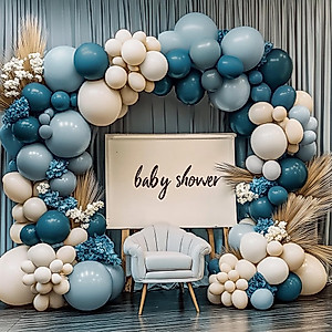 Dusty Blue Balloon Garland - Double Stuffed Blue Sand White Balloon Arch Different Size for Baby Shower Bridal Shower Birthday Wedding Boho Graduation Party Decoration