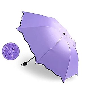 Water blooming umbrella windproof travel umbrella light and strong steel shaft men's and women's umbrellas mini folding and portable umbrellas thickened black glue sunshade sunscreen, sunny and rainy three-fold sun umbrella (Purple)