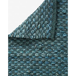 Durrie India Area Rugs for Bedroom Living Room Rug Durrie 6' x 4' Ft Handmade Boho Braided Jute & Cotton Area Rug - Blue