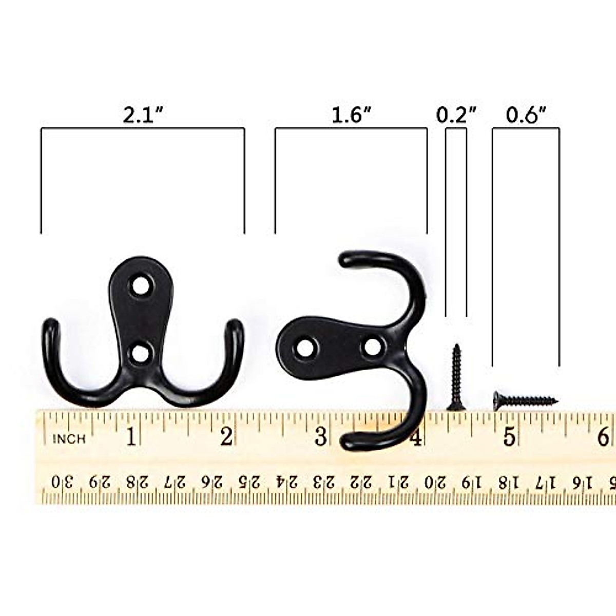 OUSHINAN 21 Pieces Double Prong Robe Hook Rustic Hooks Retro Cloth Hanger Coat Hanger Wall Mounted Hook with 42 Pieces Screws (Black Color)
