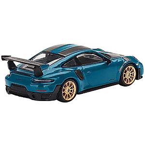 911 GT2 RS Weissach Package Miami Blue with Carbon Stripes Ltd Ed to 3600 Pieces Worldwide 1/64 Diecast Model Car by True Scale Miniatures MGT00344