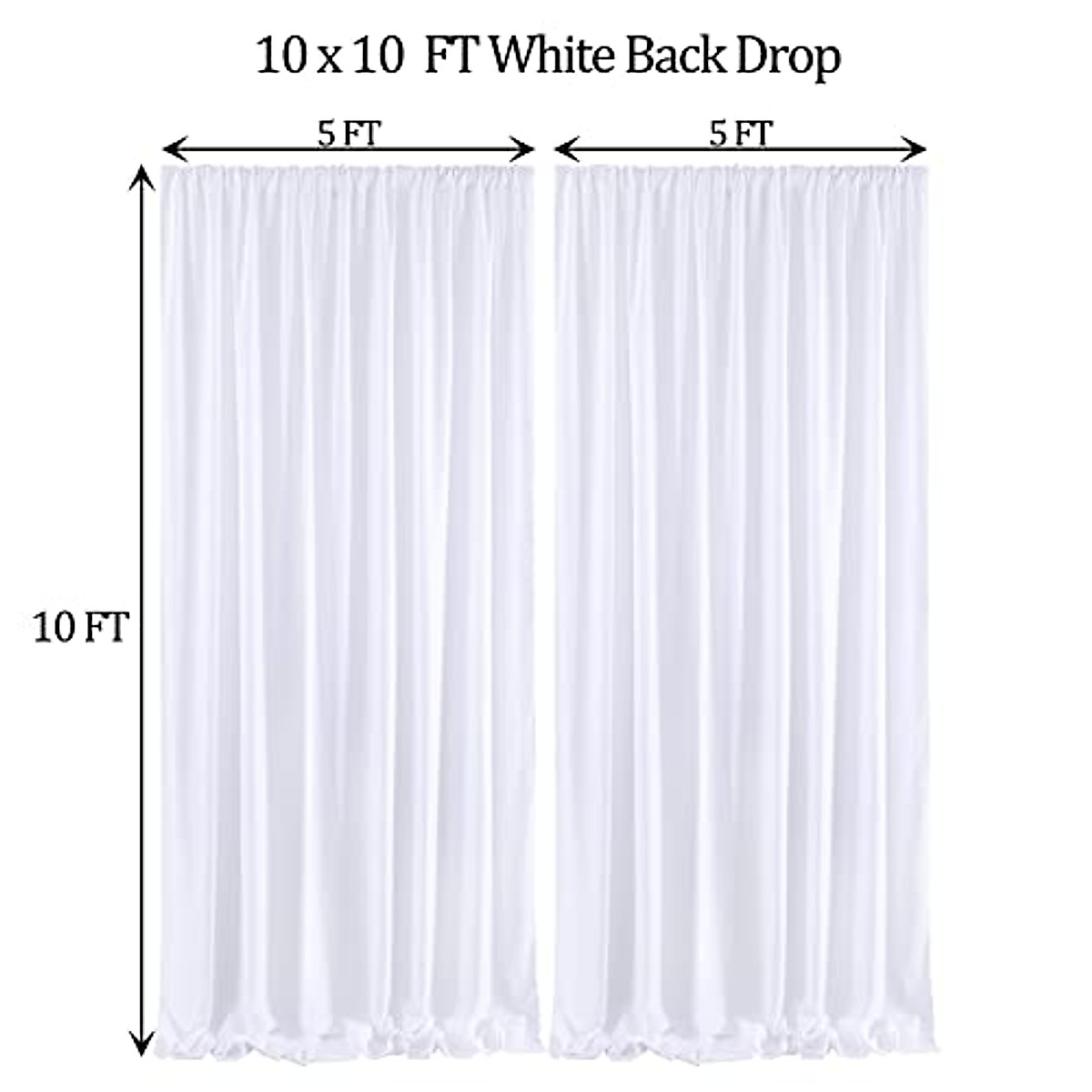 10ft x 10ft White Backdrop Curtain Panels for Parties, Wrinkle Resistant Polyester Wedding Backdrop Drapes for Party Birthday Backdrop Photography Home Decorations