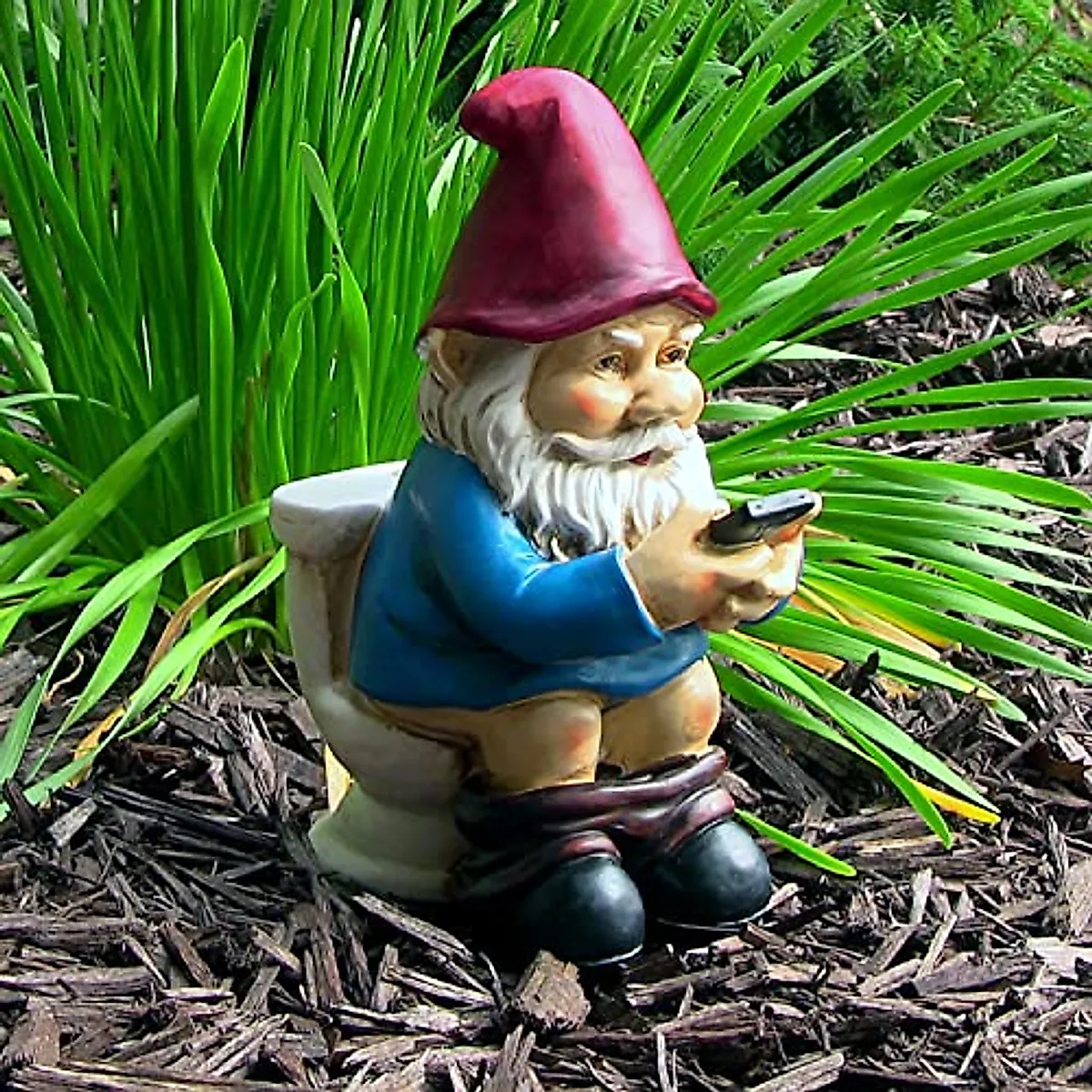 Sunnydaze Cody The Garden Gnome on The Throne Reading His Phone - Funny Lawn Decoration - 9.5 Inches Tall