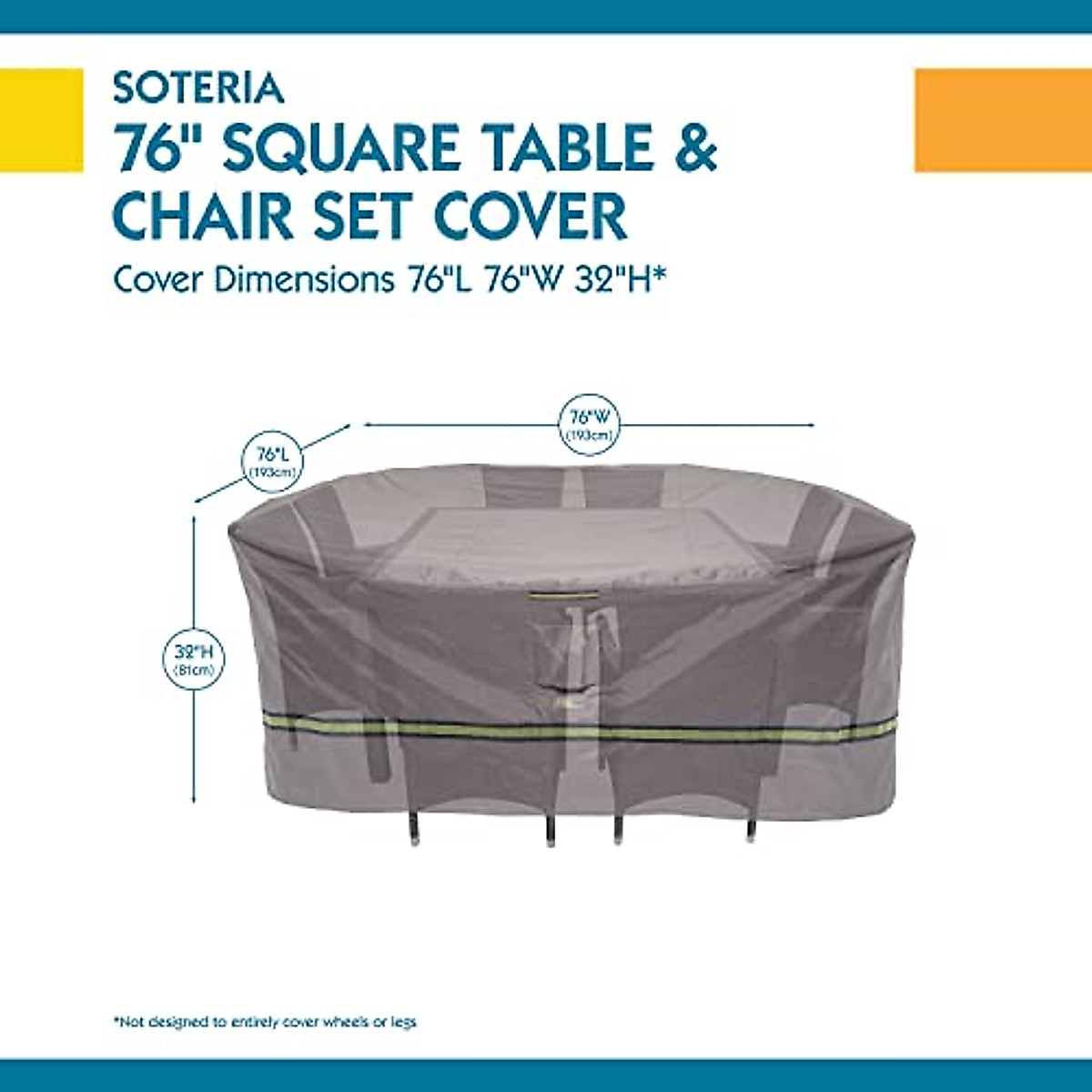 Duck Covers Soteria Water-Resistant 76 Inch Square Patio Table with Chairs Cover, Outdoor Table and Chair Cover