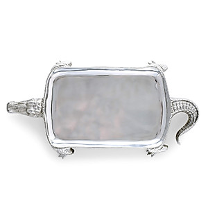 Arthur Court Designs Aluminum Alligator Figural Platter Food Serving Tray Florida Gator Theme Metal Artisan Quality Hand Polished Tarnish-Free 21 inch x 11 inch