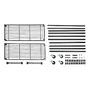 Amazon Basics Double Hanging Rod Garment Rolling Closet Organizer Rack, Black & Expandable Metal Hanging Storage Organizer Rack Wardrobe with Shelves, 14"-63" x 58"-72", Black