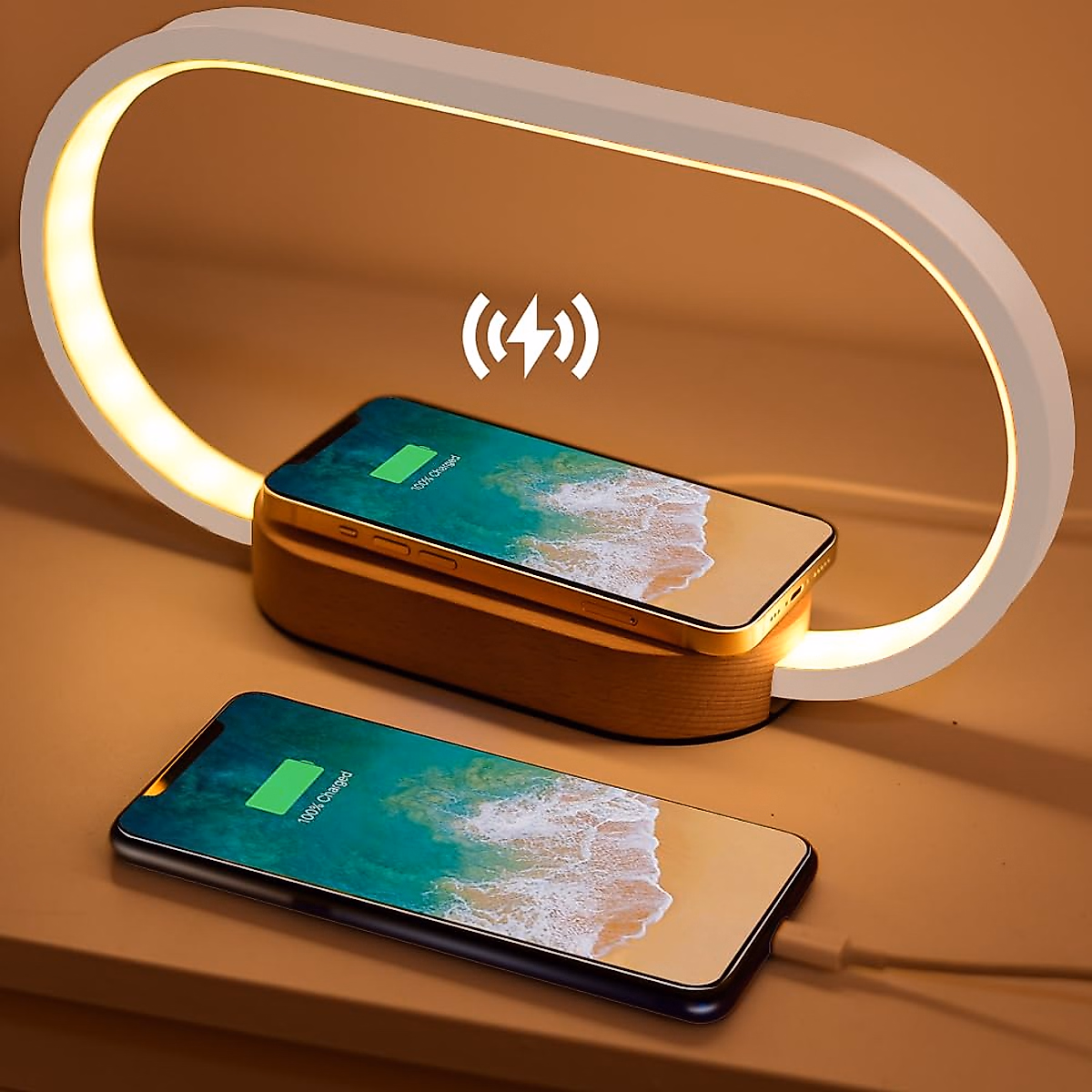 Donewin Wireless Charging Bedside Lamp with USB Charging Port,Premium Wooden Nightstand Light for Bedroom,Nursery Lamp,Touch-Control Desk Lamp,Ideal Gift Choice,Stepless Dimming& 3 Color Temps