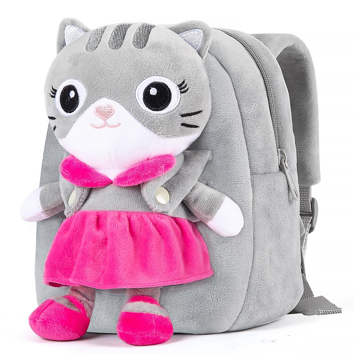 Kids Toddler Backpack Baby Girl Backpack with Stuffed Bunny Mini Plush Toys for Toddler Girls Gifts 2 3 4 5 6 Years Old Easter Gift Little Doll Stuffed Animal Rabbit Plushie Schoolbag Rose Red 9.8''