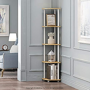 Furinno Turn-N-Tube 5 Tier Corner Display Rack Multipurpose Shelving Unit, 1-Pack, Beech/White