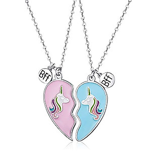 Hicarer 2 Pieces Half Heart Bff Necklace Friend Necklace for Friendship Birthday Gifts (Unicorn Style)