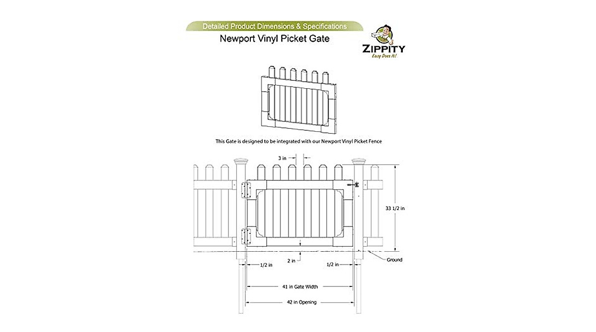 Zippity Newport Vinyl Picket Gate - Easy Assembly
