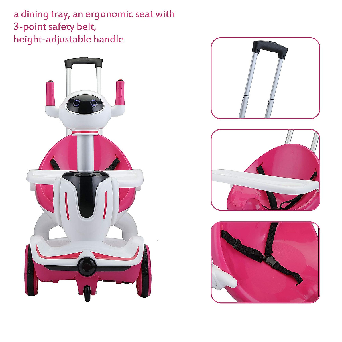 Kids 3-in-1 Electric Robot Buggy, Toddler Electric Ride On Car, Robot Scooter with Remote Control/Speed Adjustment/Emergency Stop, 3 Functions of Electric Car/Robot Scooter/Push Buggy-Pink White