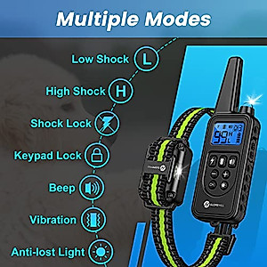 Dog Training Collar with 7 Training Modes, 2600Ft Remote Electronic Dog Shock Collar, Electric Shock Collar for Small Medium Large Dogs (Black Green)