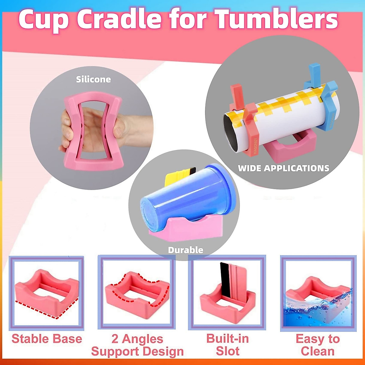 Perfect Pumbler Clamp Machine,Tumbler Clamp for Sublimation,Cup Cradle for Crafting Tumblers,Sublimation Cup Holder Clamp for 20oz 15oz Cups,Mug Clamps for Sublimation,Tumbler Wrapper (Pink&Blue)