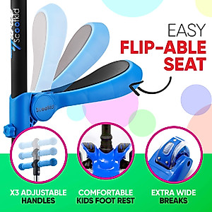 Hurtle 3-Wheeled Scooter for Kids - Wheel LED Lights, Adjustable Lean-to-Steer Handlebar, and Foldable Seat - Sit or Stand Ride with Brake for Boys and Girls Ages 1-14 Years Old - Blue