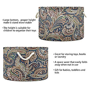 ALAZA Indian Ethnic Paisley Pattern Storage Basket Gift Baskets Large Collapsible Laundry Hamper with Handle, 20x20x14 in