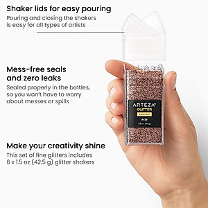 Arteza Fine Glitter, Set of 6, Metallic Glitter for Resin in 1.5-oz Bottles, Arts and Crafts Supplies for Art Class, After-School Programs, and Holiday Craft Projects