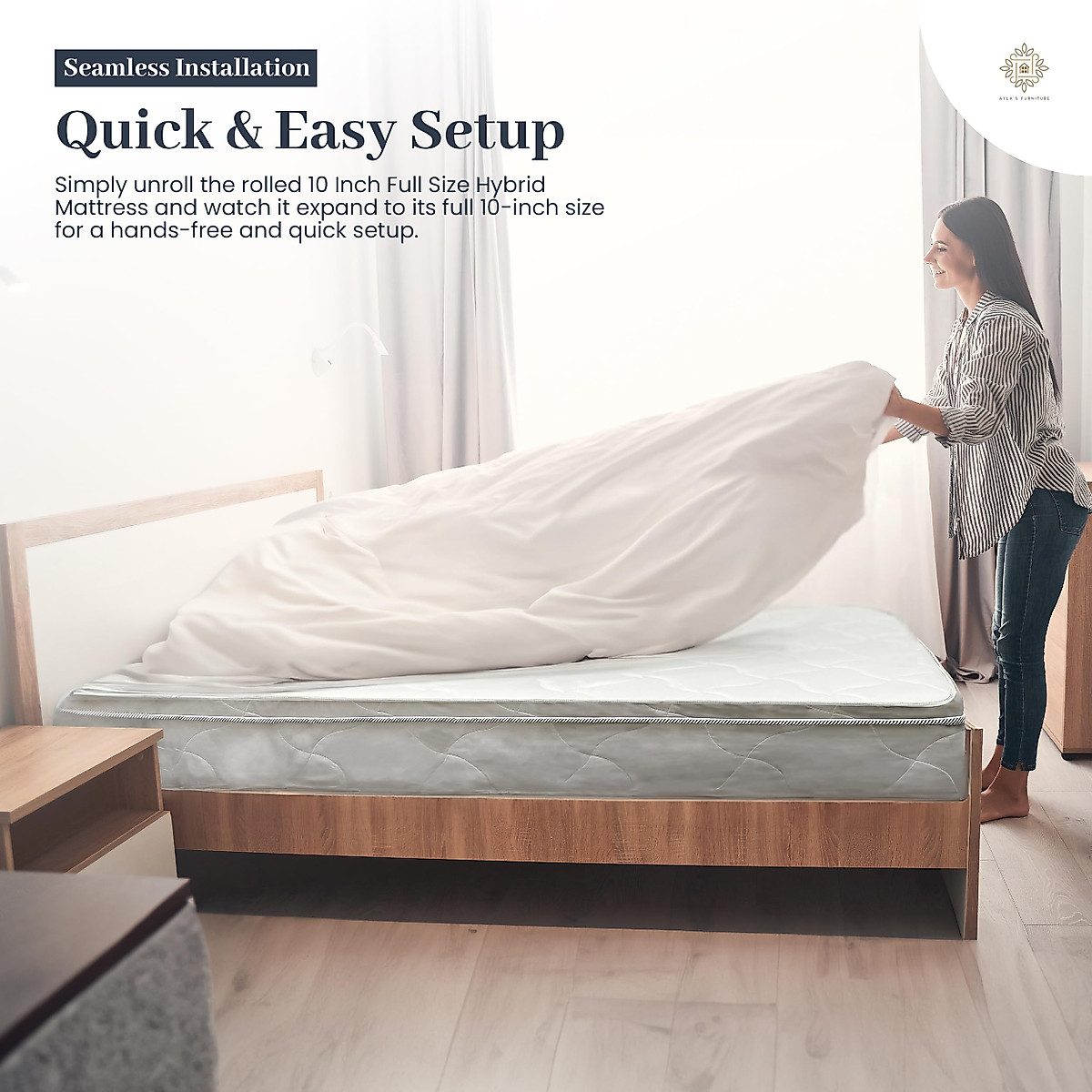 Aylas Furniture Full Size Mattress - 10 Inch Hybrid Full Mattress with High Density & Comfort Cold Foam with Continuous Coil Bonnell Springs - Eco-Friendly, Breathable Mattress Full Size Medium Firm