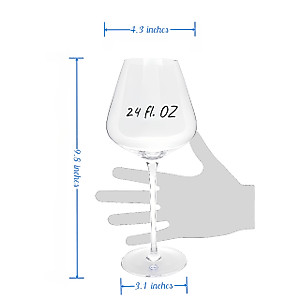 AtMU Handblown 24 fl. OZ Extra Large Wine Glasses Set of 2, Burgundy Style, Delicate Fine Crystal, Lead-Free, Hand Made Premium, Exellent Gift, Laser Cut Thin Rim with Long Stem