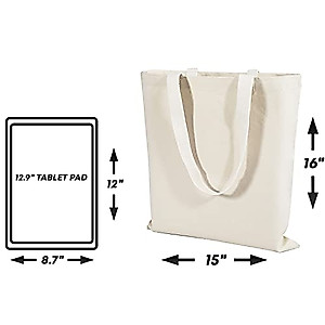 Cotton Canvas Tote Bags Reusable Totes for Shopping, Groceries, Arts & Crafts, DIY, Vinyl, Decorate, Teacher, Books, Gifts (Natural, 3)