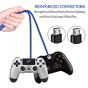 2 Pack 10FT/3M PS4 Controller Charging Cable, Micro USB Charger Sync Cord for Sony PS4 PS4 Pro/Slim Controller, Microsoft Xbox One S/X Controller, Galaxy S7, S7 Edge, S6 and More,Blue