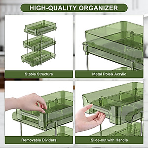 NPET 3 Tier Clear Green Organizer with Dividers for Bathroom, Sliding Cabinet Under Sink Organizer Kitchen, Pull Out Under Cabinet Organizer Storage Container for Pantry, Vanity, Medicine, Counter