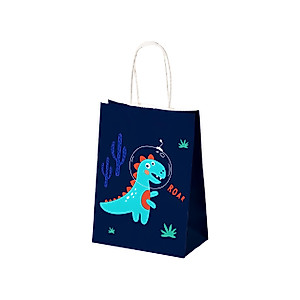 PINWATT 30Pcs Cute Dinosaur Gift Bags with Handles, 8.7 inches Small Paper Bags, Party Treat Favor Bags, Goodie Bags for Birthday, Baby Shower, Christmas, Halloween, Graduations,Party Supplies