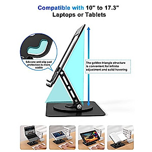 meatanty Laptop Stand, Ergonomic 360° Swivel Laptop Stand for Desk, Adjustable Metal Computer Stand, Foldable and Portable Laptop Riser Holder for MacBook, iPad Pro, 10-17" Laptops - Black