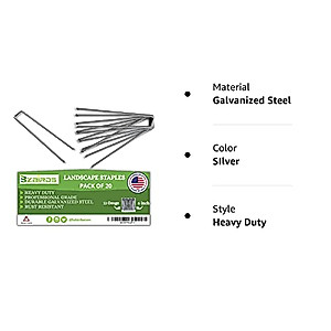BzBirds USA Made 6 inch 11 Gauge Garden Landscape Staples Galvanized SOD Pins Lawn Stakes for Weed Barrier Fabric, Ground Cover, Holding Fence and Artificial Turf