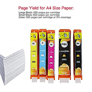 E-Kongton Ink Cartridges 280 281 for C A K E Printer, PGI-280 CLI-281 Ink Cartridge for C A K E Maker, Work with PIXMA TR7520 TS6120 TS6220 TS6320 TS8120 TS8220 TS9120 TS702 Printer, 5 Pack.