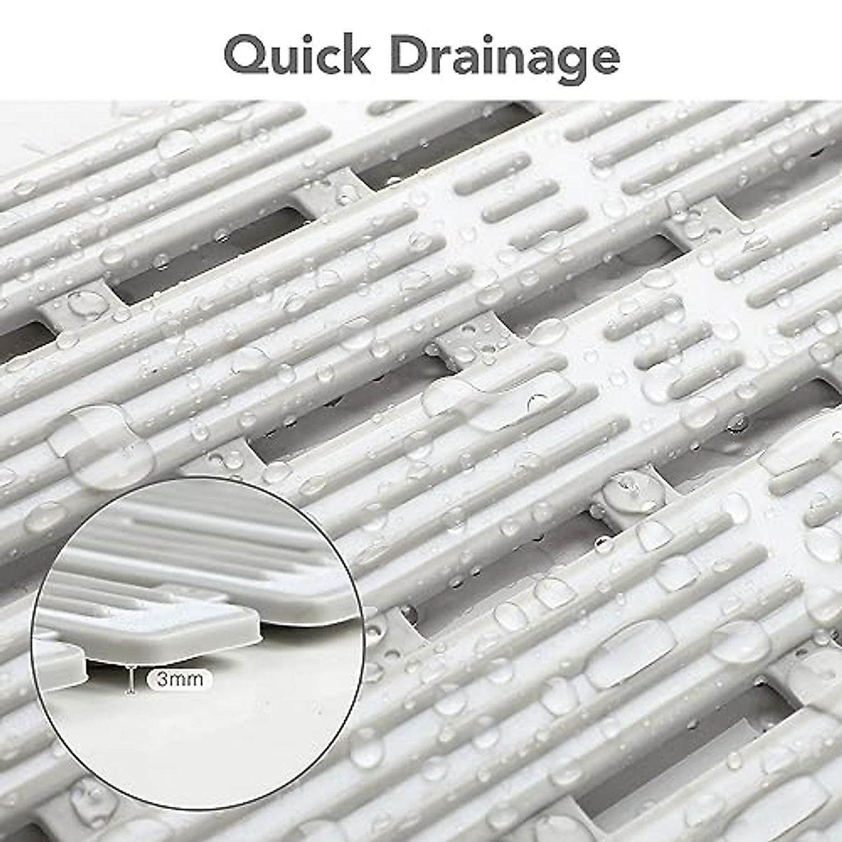 Qidordour Bathtub Mat Non Slip Shower Mats, 35.4 x 15.7 Inch Long Soft Bath Tub Mat with Suction Cups and Drainage Holes, Anti Slip Bath Mats for Tub Inside Shower Stall Tray Bathroom Floor,Light Grey