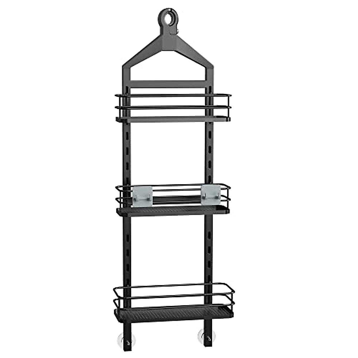 Thideewiz 3 Tier Hanging Shower Caddy Over Shower Head, Anti-Swing Shower Shelf, Adjustable Rustproof Shower Rack, Metal Shower Organizer with Hooks, Black