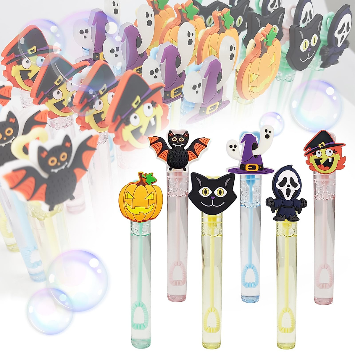 24 Piece Halloween Bubble Wand for Kids(6 Style),Cute Bubble Wand Great for Halloween Party Favors,Pinata Suffer,Halloween Goodie Bags Filler,School Classroom Prizes, (Halloween)