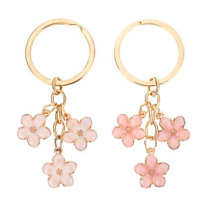 Ouligay 2pcs Flower Keychain, Key Chains, Key Chain Charm, Womens Keychains For Car Keys, Keychain Accessories for Women Gifts Purse Bag Accessories(Pink And White)