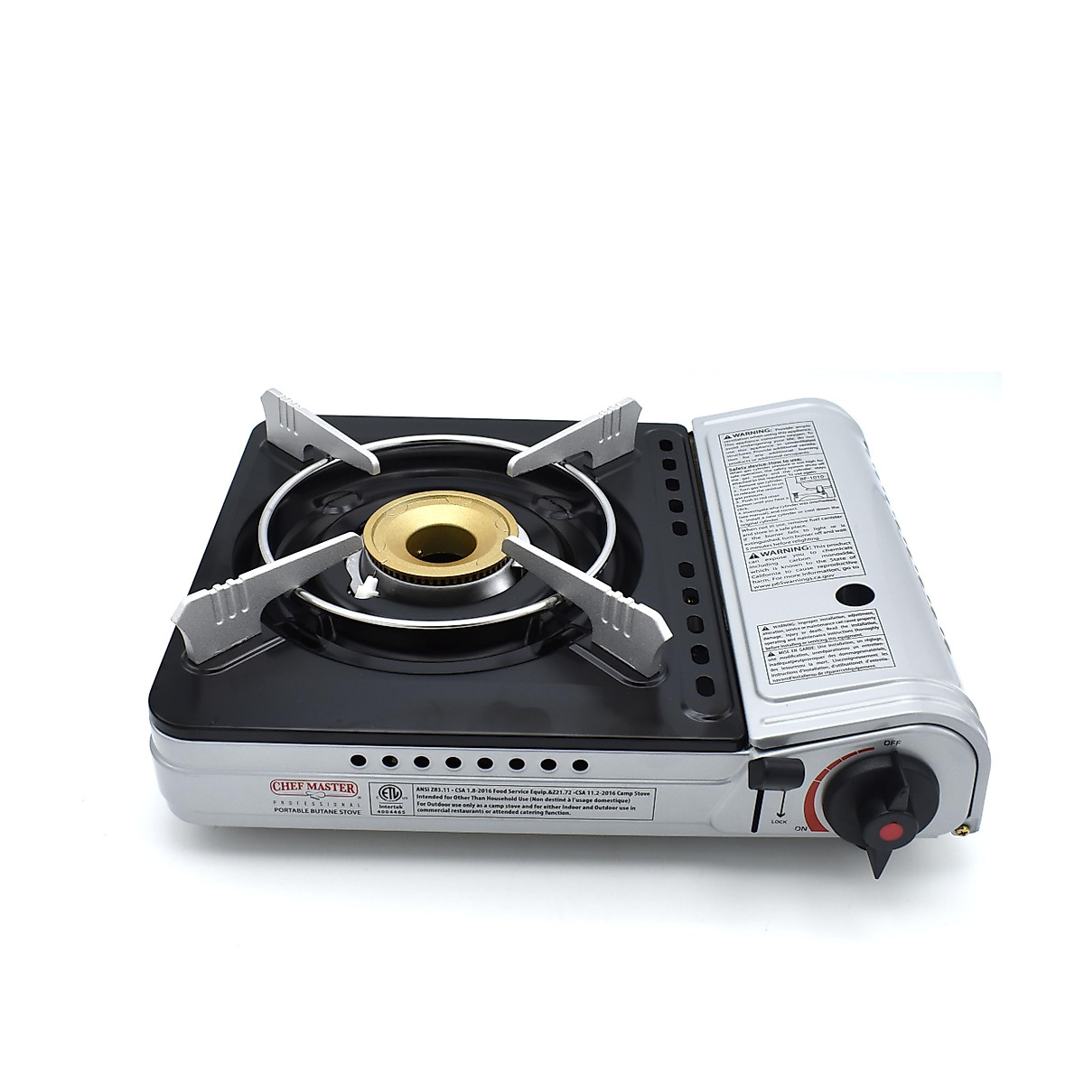 Chef Master 90235 Butane Countertop Stove 12,000 BTU, Professional Quality, Portable, with Carry Case, High Performance, Electronic Ignition, Brass Burner, Double Wind Guard, 1 Burner