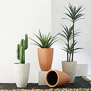 Glitzhome Outdoor Polyresin Planter Set of 2, Modern Decor Large Tall Gardening Containers Flower Pots, Sand Beige