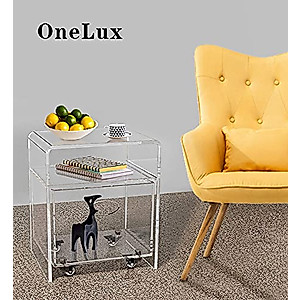 ONELUX 2088 Clear Acrylic nightstand with an Extra Storage Basket on Wheels,Clear Decorative End Table/Home Decor Display Tables,Bathroom Side Tables