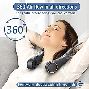 Hssio Neck Fan, Neck Fans for Men 4000mAh Personal Bladeless Fan Portable Rechargeable, 3 Speeds, 360° Surrounding Airflow, Faster Cooling, USB Battery Operated Neck Cooler for Travel Outdoor Indoor