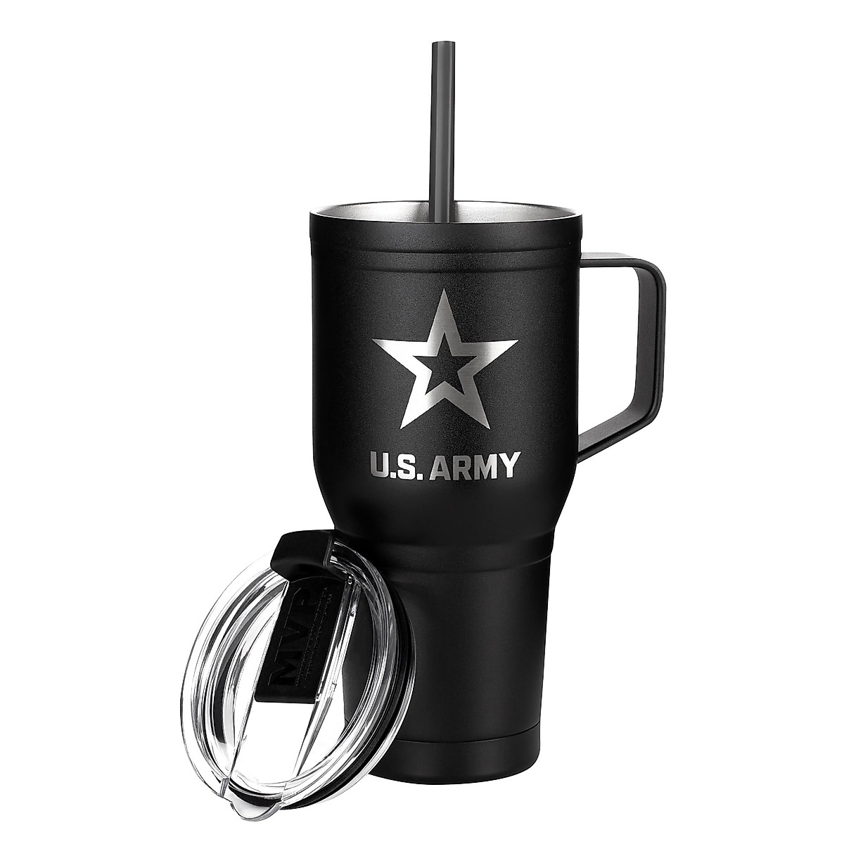Military Veteran Products 30 Oz US ARMY Black Double Wall Vacuum Insulated Stainless Steel Army Tumbler with Handle | Travel Mug with Leakproof Lid