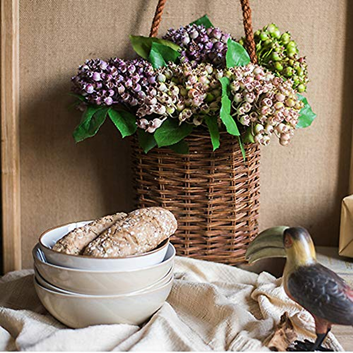 IMFFSE Handmade Wicker Woven Flower Basket Home Door Letter Collection Basket Wall Hanging Wall Retro Old Rack Without Plants,S