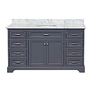 Kitchen Bath Collection Aria 60-inch Single Bathroom Vanity (Marine Gray/Carrara): Includes Marine Gray Cabinet with Authentic Italian Carrara Marble Countertop and White Ceramic Sink
