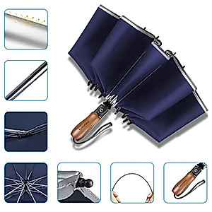 Lejorain Large Reverse Umbrella -50 Inch Windproof Folding Inverted Umbrella - Upside Down with Safety Reflective Strip (8.Blue Sun Umbrella)