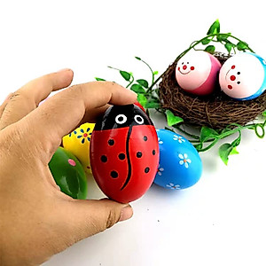 ANGJINY 6 Pack Easter Egg Shakers Maracas Natural, Wooden Musical Stocking Stuffers Percussion Instruments - basket Stuffers Easter Gift