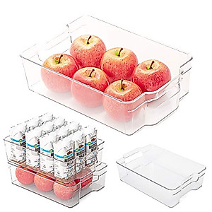 Smart Design Stackable Refrigerator Organizer Bins for Fridge Storage – Clear, 8 x 12 in., Set of 4 – Fridge Organization and Storage Bins with Handles for Easy Living – BPA-Free Plastic