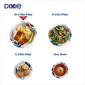 Dixie 10 Inch Paper Plates, Dinner Size Printed Disposable Plate, 204 Count (3 Packs of 68 Plates)