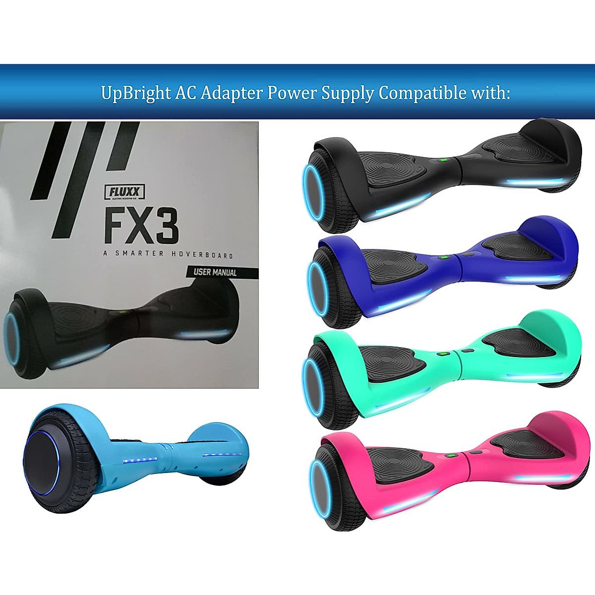 UpBright 29.4V AC/DC Adapter Compatible with Fluxx FX3 Fluxx3 Flux 3 25.2V 2.6Ah Lithium-ion Battery Hoverboard Self Balancing LED Electric Scooter 24V 200 Watt Motor GOLABS FX-F3-BLA Power Charger