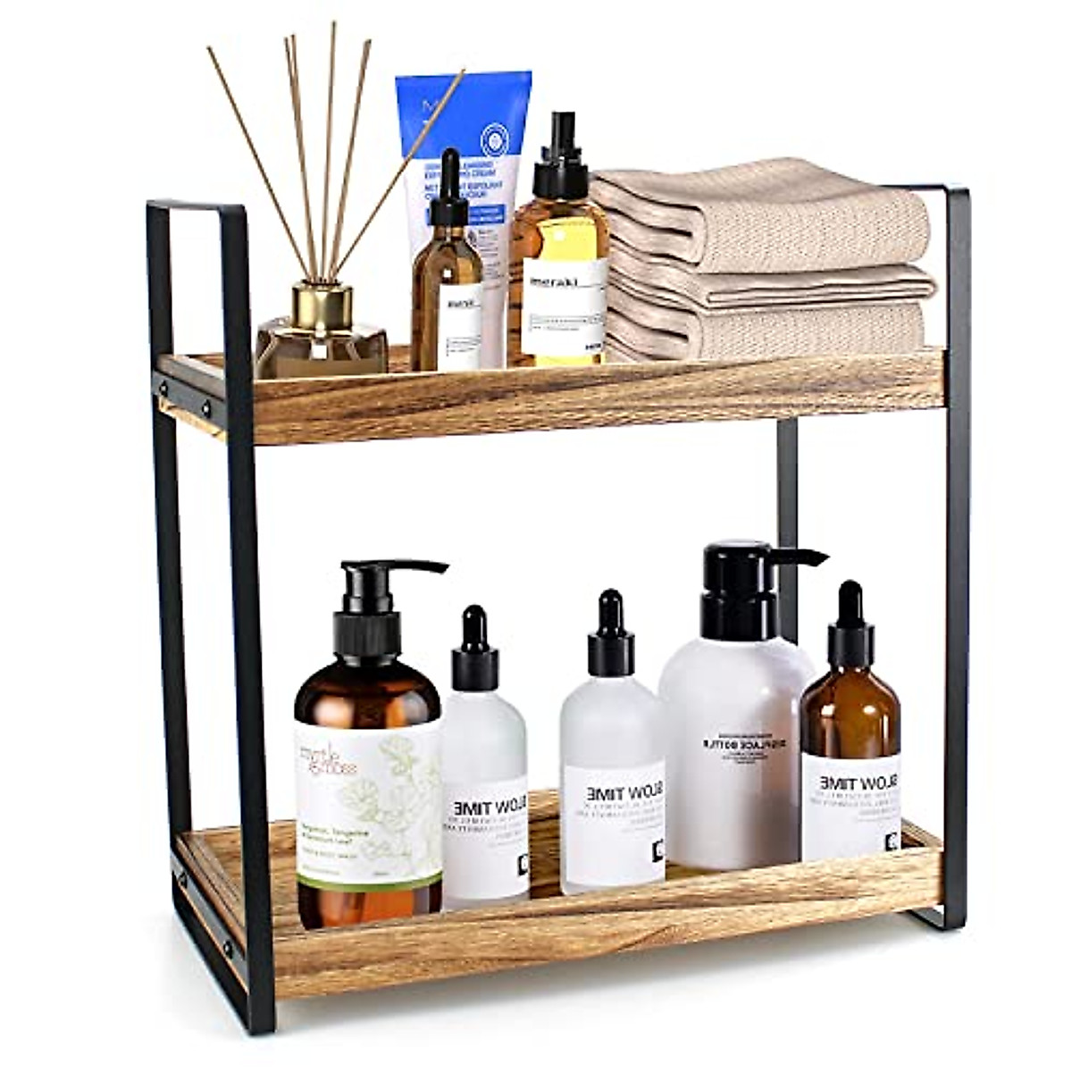 2 Tier Bathroom Countertop Organizer Wood Bath Tray Makeup Cosmetic Holder for Bathroom Kitchen